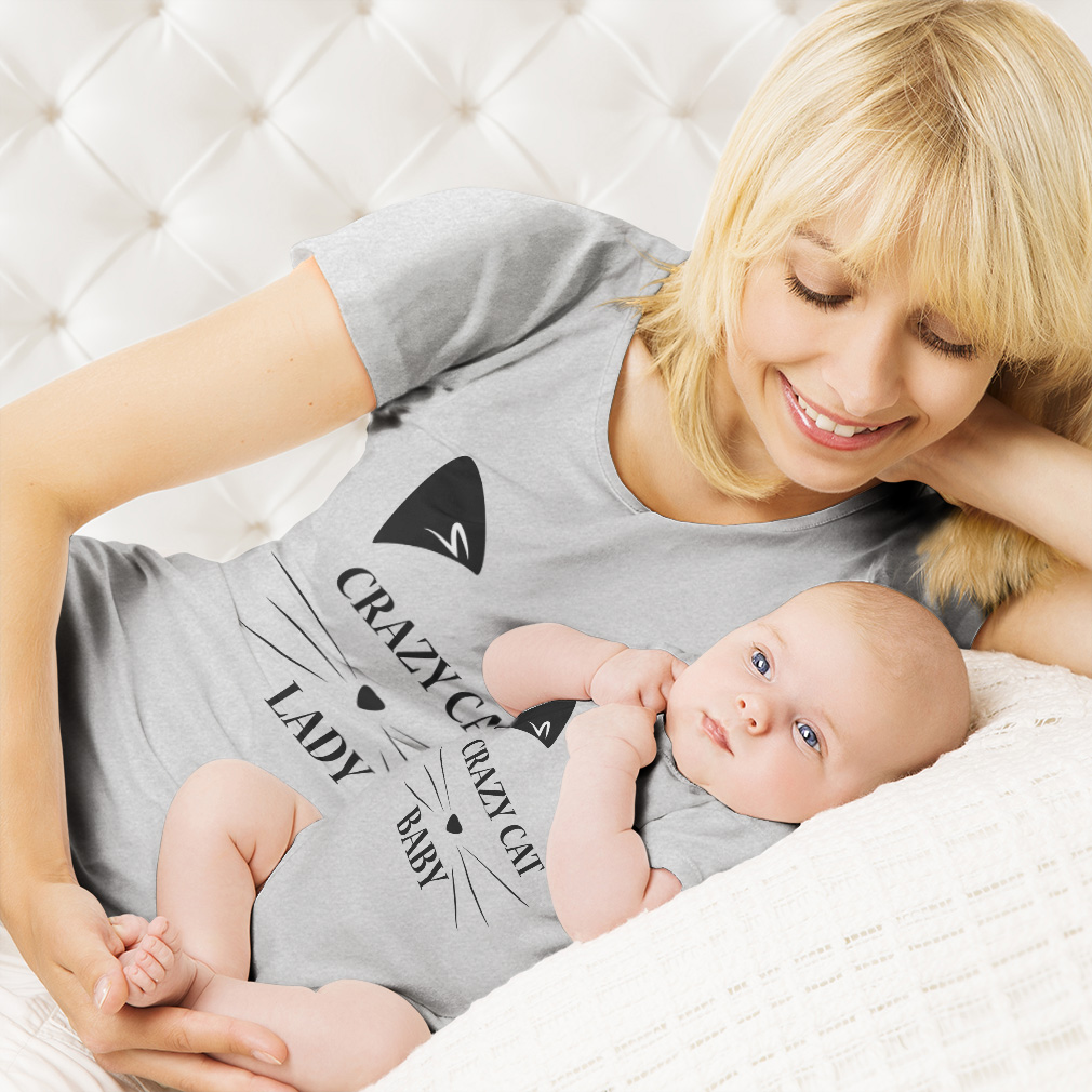 Mom and Baby Matching Outfits Crazy Cat Baby Cat Lady Knit Cotton Match ...